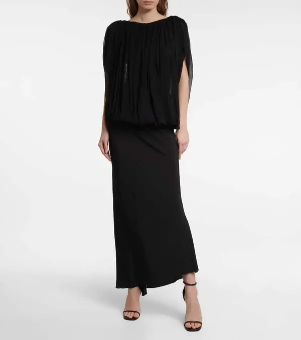 Rick Owens Gathered Silk Chiffon Top - Black