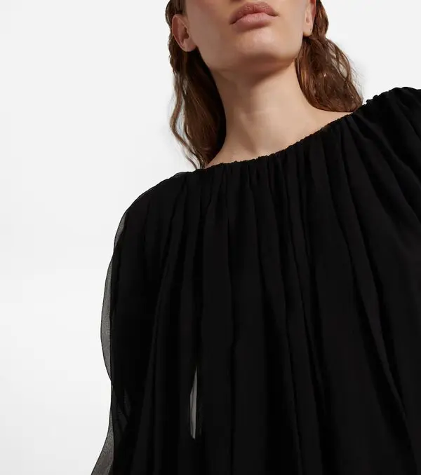 Rick Owens Gathered Silk Chiffon Top - Black