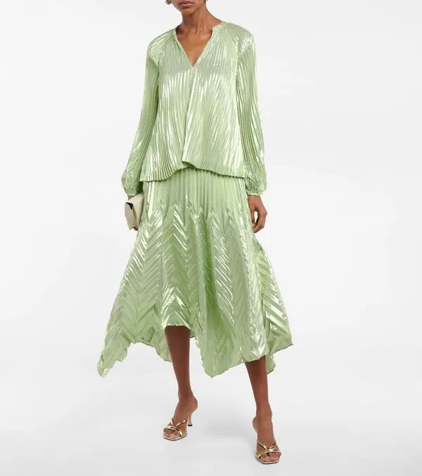 Simkhai Pleated Silk-blend Midi Skirt