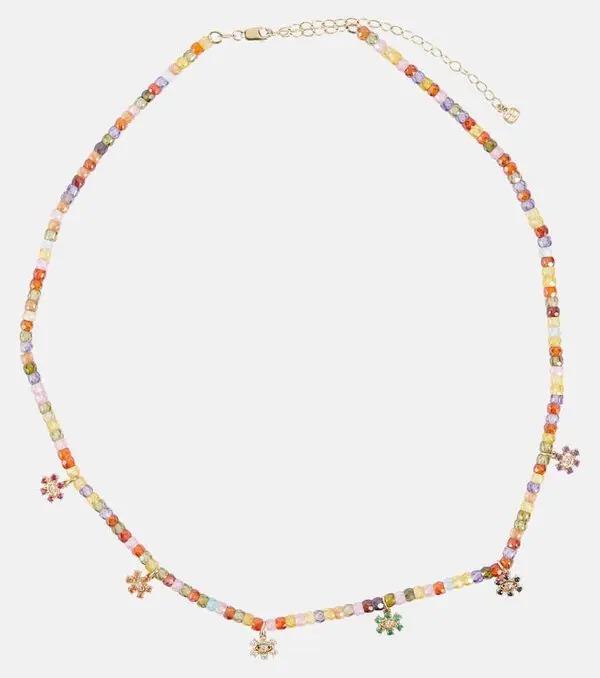 SYDNEY EVAN 14kt Gold Evil Eye Beaded Necklace With Diamonds - Multicoloured