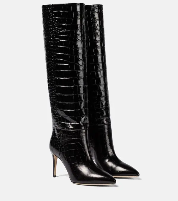 Paris Texas Croc-effect Knee-high Leather Boots - Black