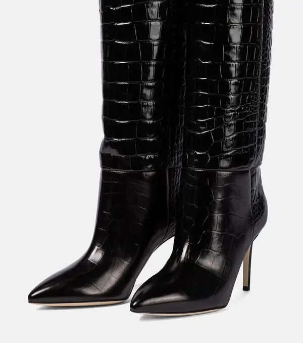 Paris Texas Croc-effect Knee-high Leather Boots - Black