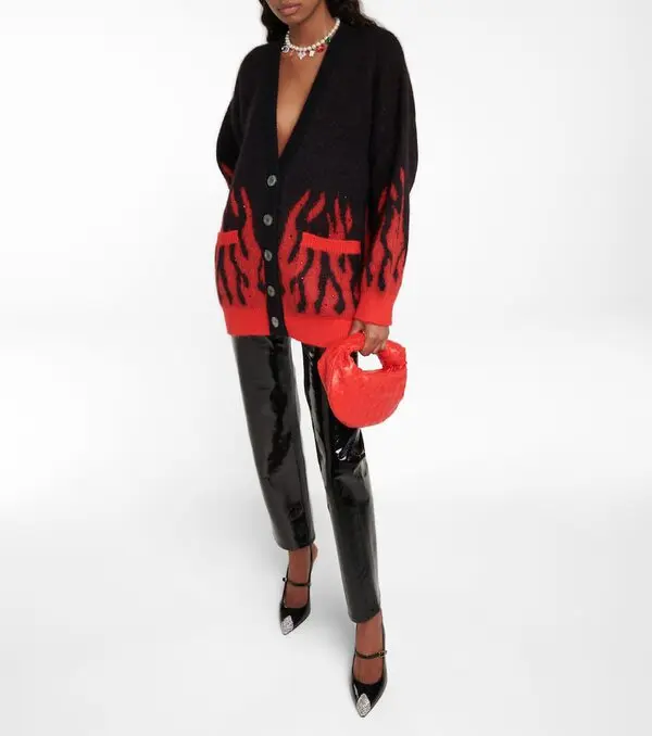 Alessandra Rich Embellished Mohair-blend Jacquard Cardigan