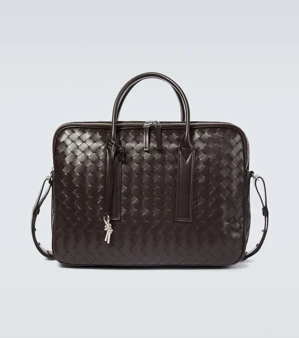 Bottega Veneta Intrecciato Leather Briefcase - Black