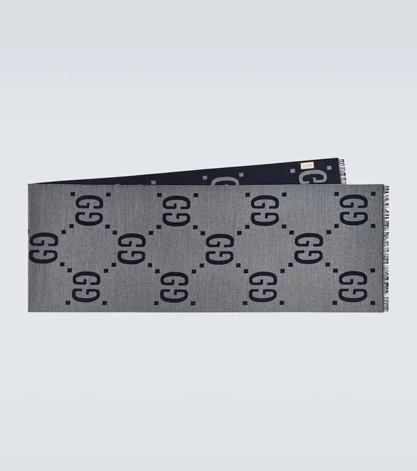Gucci Gg Jacquard Wool-silk Scarf - Grey