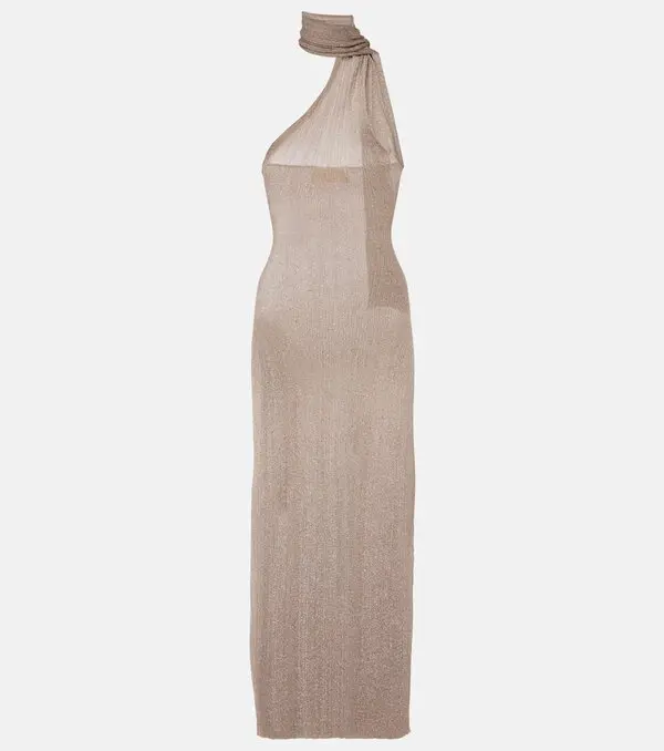 AYA MUSE Scarf-detail Lame Maxi Dress - Beige