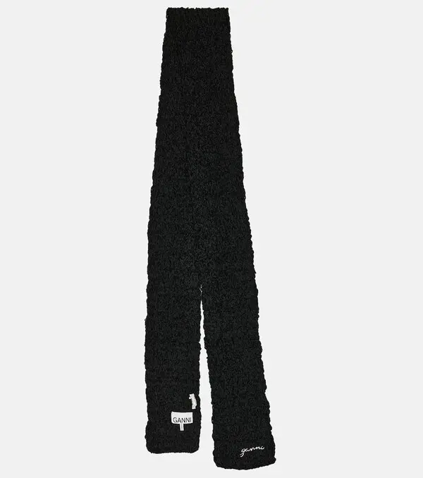 GANNI Embroidered Crochet Scarf - Black