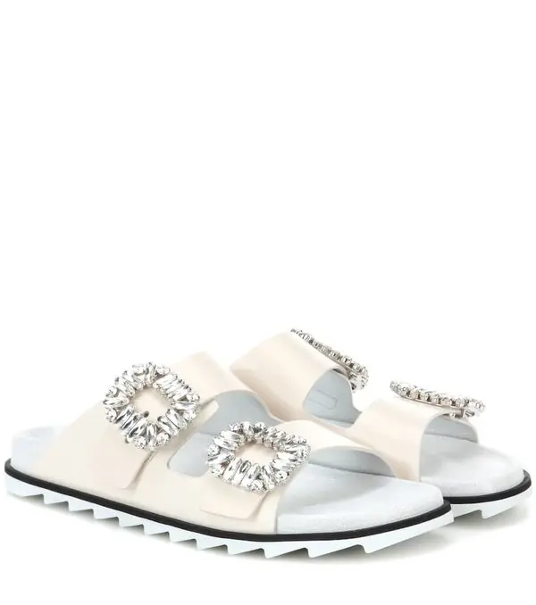 ROGER VIVIER Slidy Viv' Leather Sandals - White