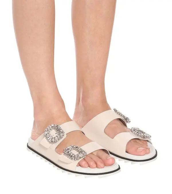 ROGER VIVIER Slidy Viv' Leather Sandals - White