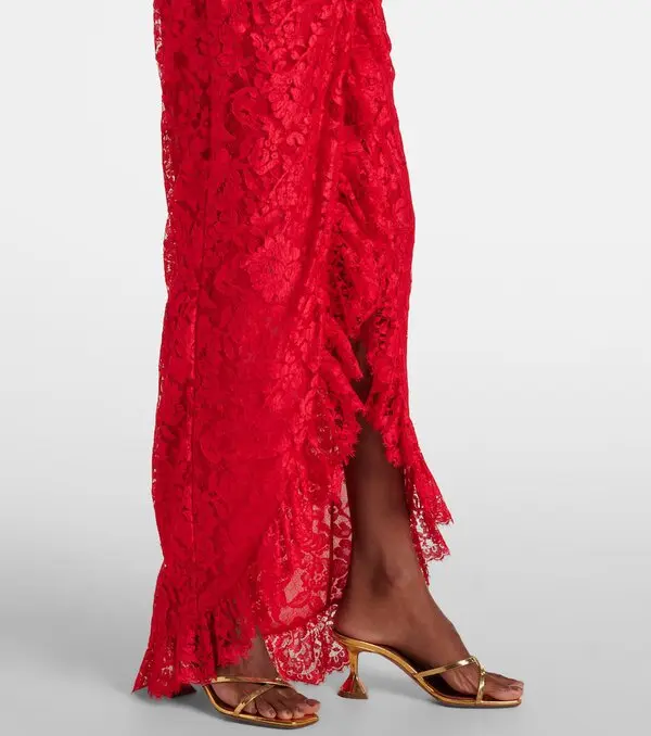 Alessandra Rich Ruffled Lace Maxi Dress