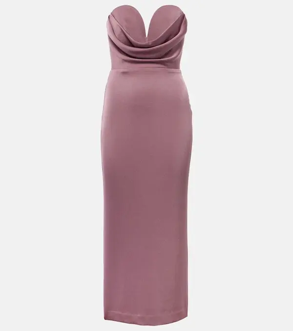 Alex Perry Gathered Strapless Satin Midi Dress