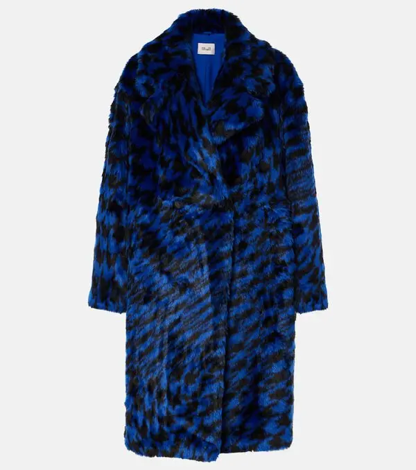 Diane Von Furstenberg Printed Faux Fur Double-breasted Coat