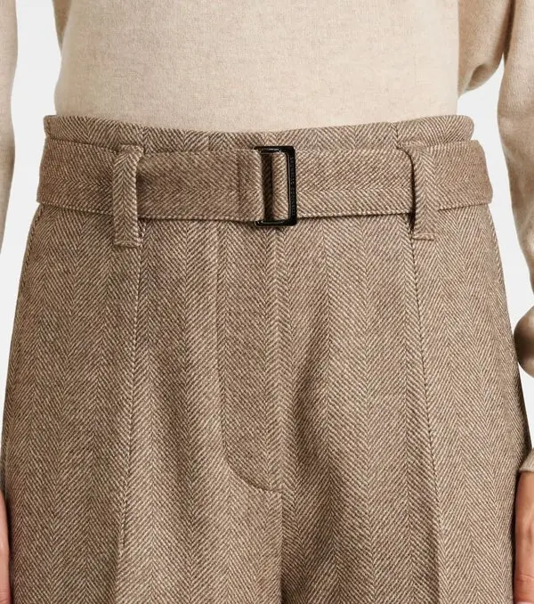 Brunello Cucinelli Herringbone Wool-blend Wide-leg Pants