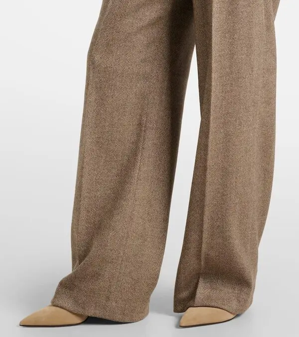 Brunello Cucinelli Herringbone Wool-blend Wide-leg Pants