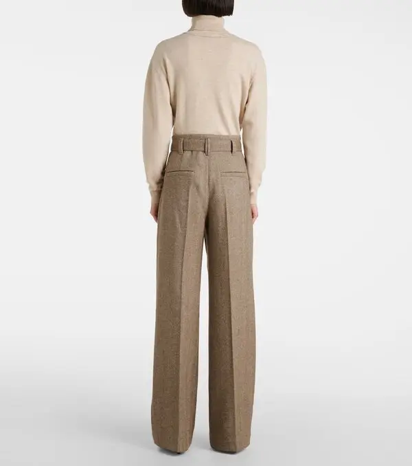 Brunello Cucinelli Herringbone Wool-blend Wide-leg Pants
