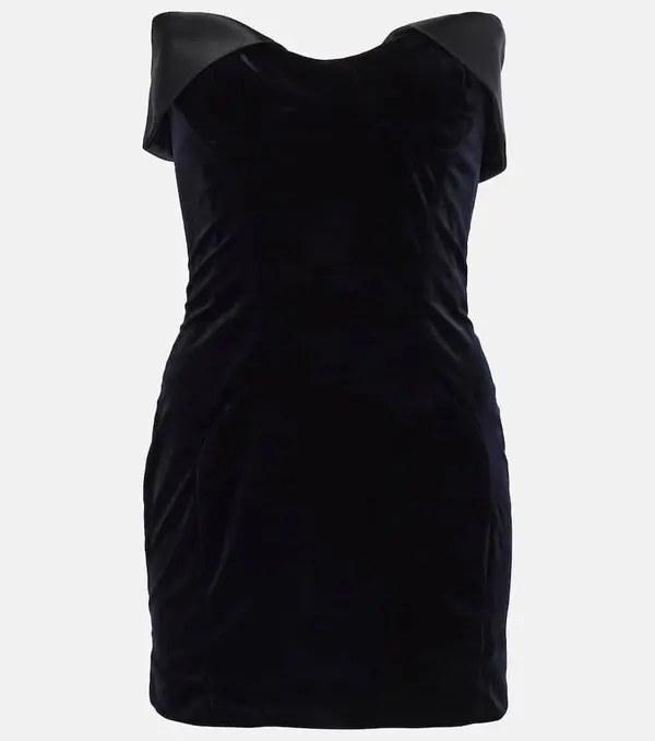 MUGLER Velvet And Silk Trimmed Mini Dress - Black