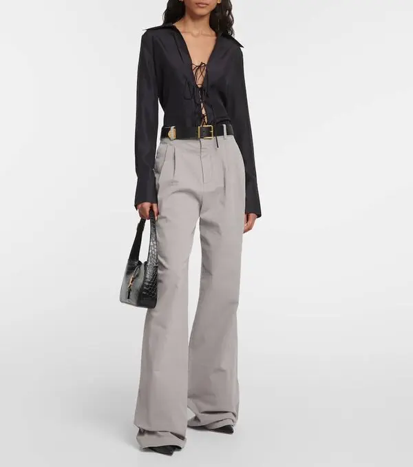 NILI LOTAN Flavie Cotton-blend Wide-leg Trousers