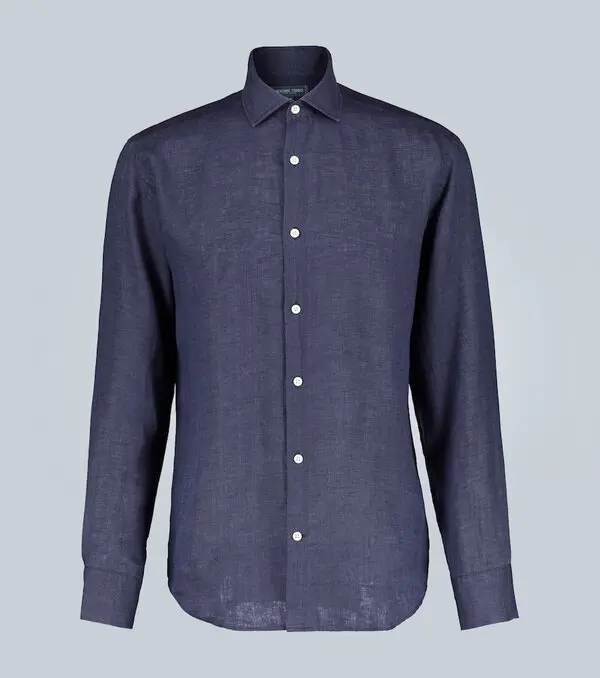 Frescobol Carioca Long-sleeved Linen Shirt - Blue