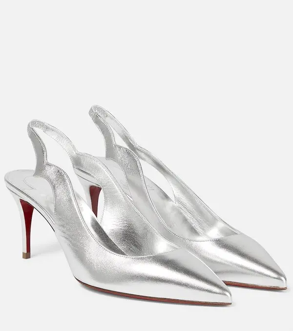 CHRISTIAN LOUBOUTIN Leather Slingback Pumps - Silver