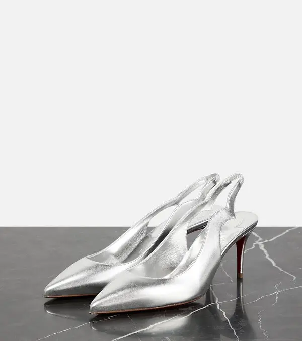 CHRISTIAN LOUBOUTIN Leather Slingback Pumps - Silver