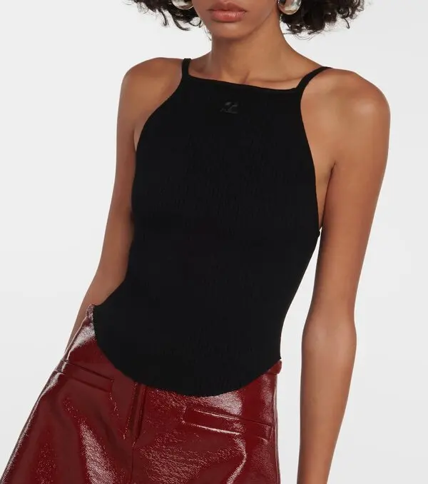 COURREGES Ribbed-knit Tank Top - Black