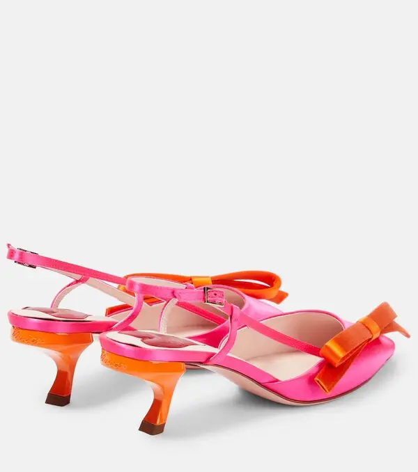 ROGER VIVIER Virgule Bow-embellished Satin Slingback Pumps