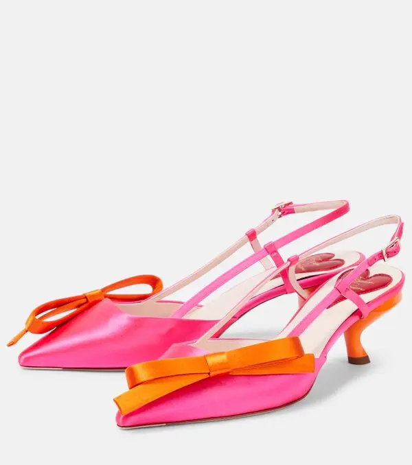 ROGER VIVIER Virgule Bow-embellished Satin Slingback Pumps