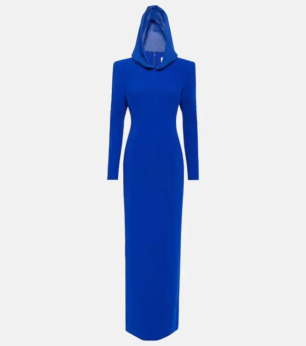 MONOT Hooded Maxi Crepe Dress - Blue