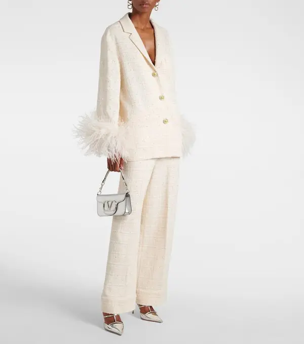 Valentino Garavani Sequined Tweed Wide-leg Pants