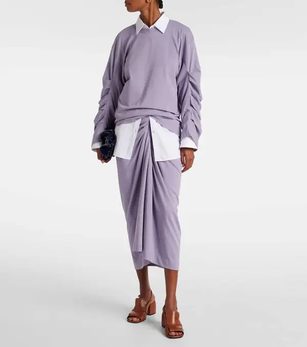 Dries Van Noten Ruched Cotton Jersey Sweatshirt