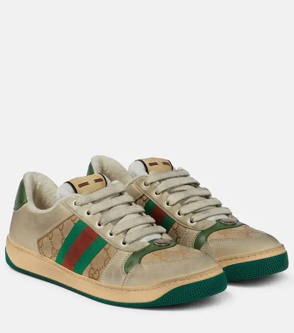 Gucci Screener Leather Sneakers - Beige