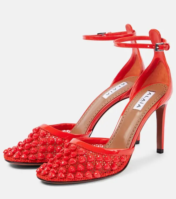 Alaïa Studded Mesh And Leather Pumps