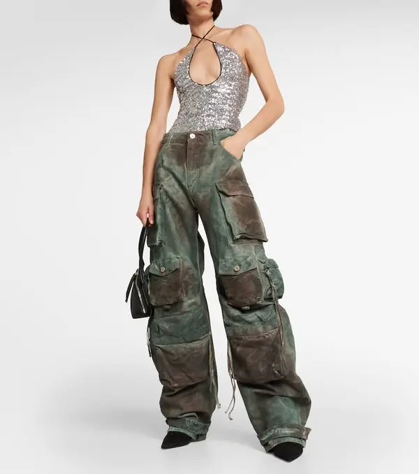 Attico Fern Oversized Cargo Pants - Green