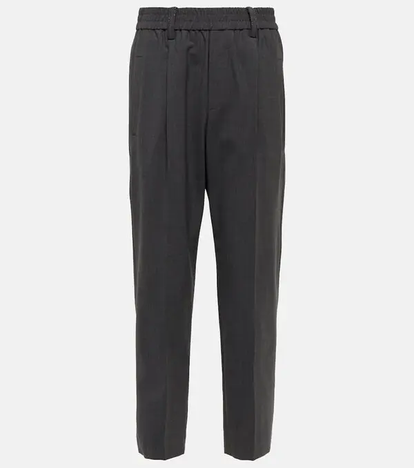 Brunello Cucinelli High-rise Tapered Wool-blend Pants - Grey
