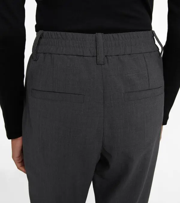 Brunello Cucinelli High-rise Tapered Wool-blend Pants - Grey