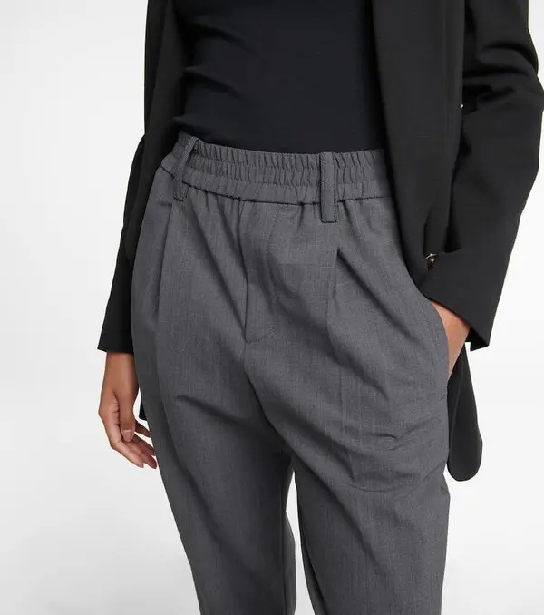 Brunello Cucinelli High-rise Tapered Wool-blend Pants - Grey