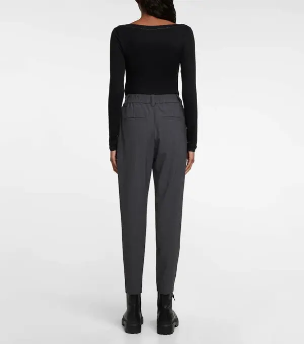 Brunello Cucinelli High-rise Tapered Wool-blend Pants - Grey