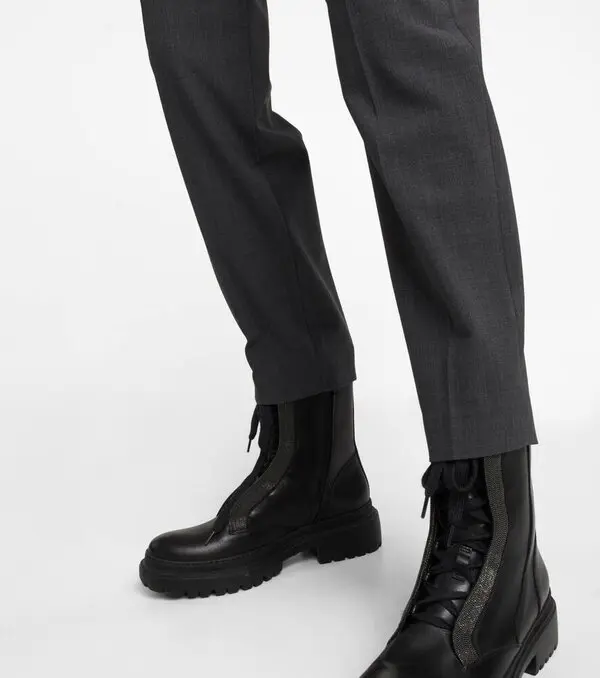 Brunello Cucinelli High-rise Tapered Wool-blend Pants - Grey