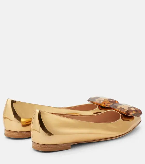 GIANVITO ROSSI Jaipur Embellished Leather Ballet Flats - Gold
