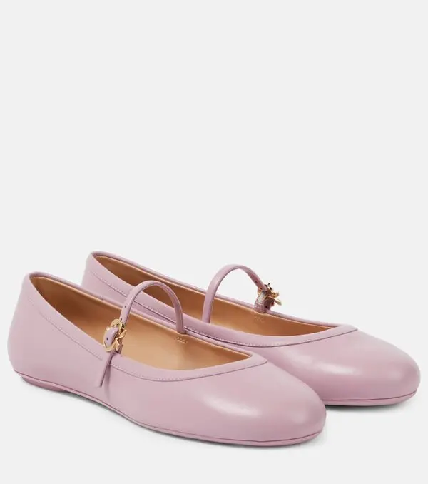 GIANVITO ROSSI Carla Leather Mary Jane Flats - Pink