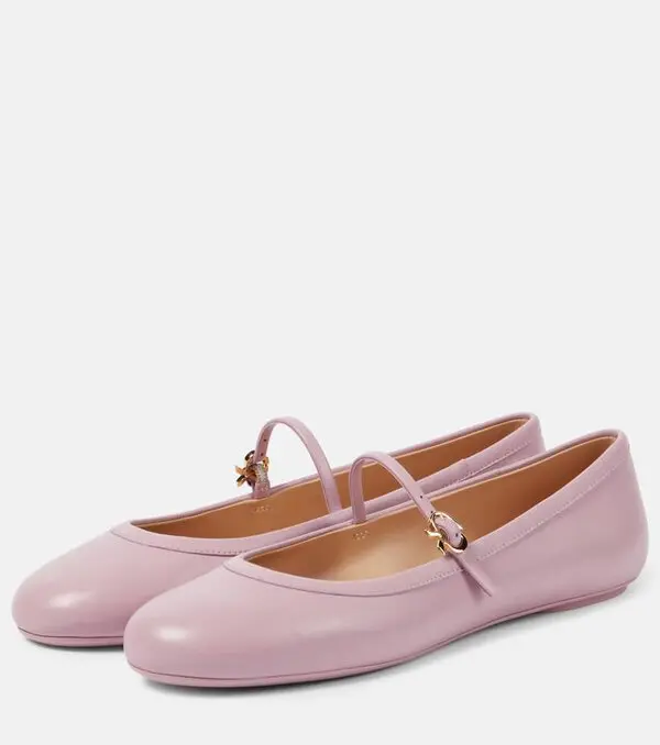 GIANVITO ROSSI Carla Leather Mary Jane Flats - Pink