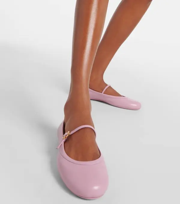 GIANVITO ROSSI Carla Leather Mary Jane Flats - Pink