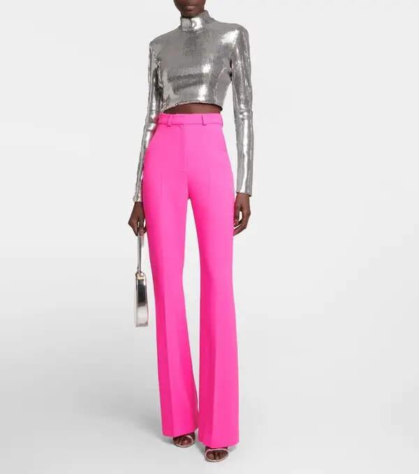 David Koma High-rise Flared Wool-blend Pants