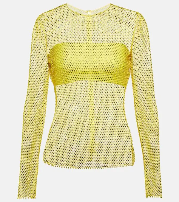 Giuseppe Di Morabito Crystal-embellished Mesh Top - Yellow