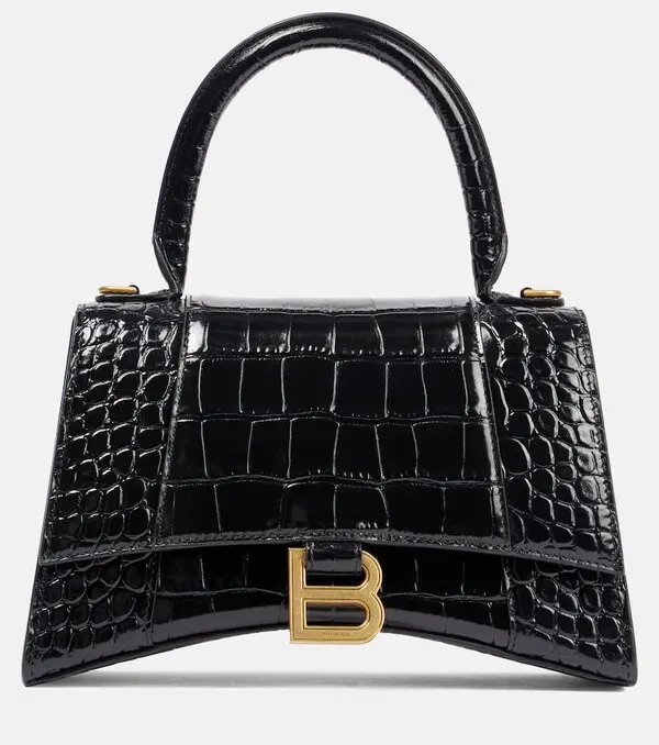 Balenciaga Hourglass Small Croc-effect Leather Crossbody Bag - Black