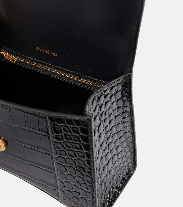 Balenciaga Hourglass Small Croc-effect Leather Crossbody Bag - Black