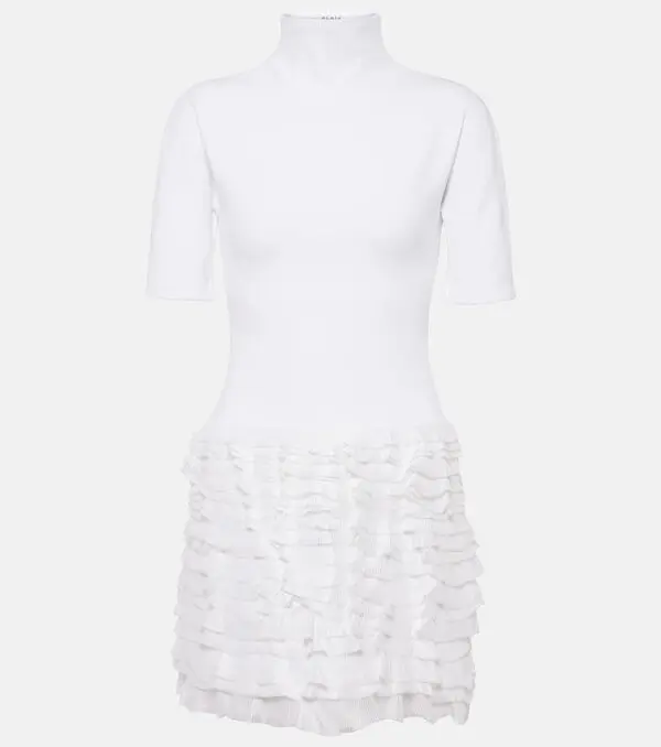 Alaïa Ruffled High-neck Jersey Minidress - White