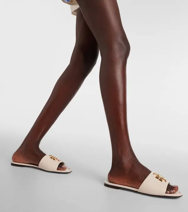 Tory Burch Eleanor T Monogram Leather Slides