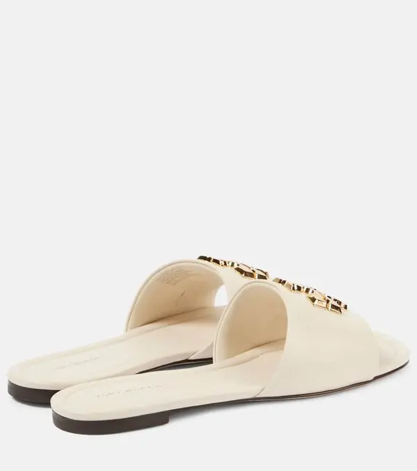 Tory Burch Eleanor T Monogram Leather Slides