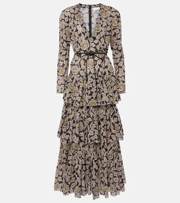 Zimmermann Ottie Floral Cotton Midi Dress - Black